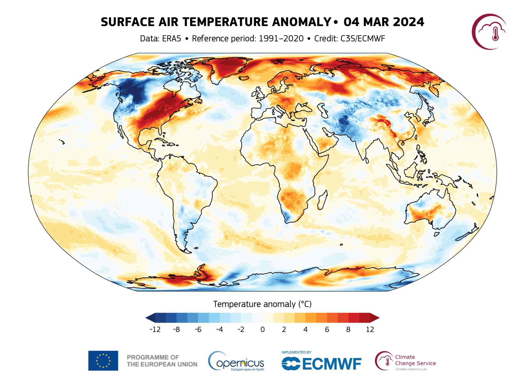 Une page dédiée à la température globale journalière sur Copernicus ...